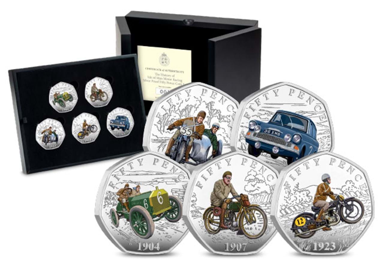 The 2024 Isle of Man Motor Racing Silver Proof 50p Set